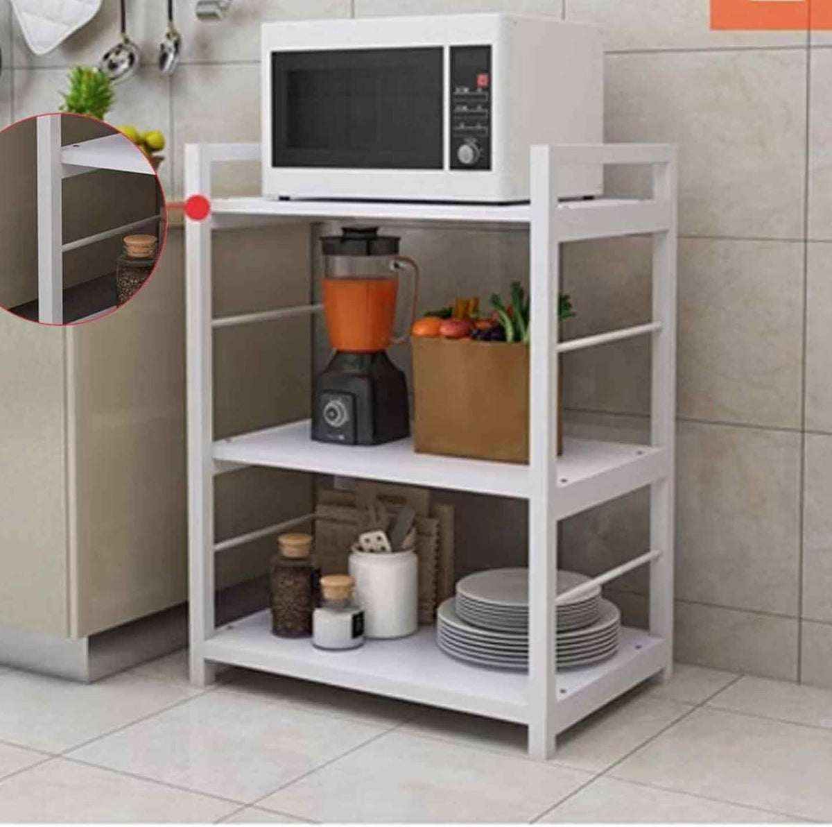 Multipurpose Microwave Stand 3 Wooden Layers by Bright House